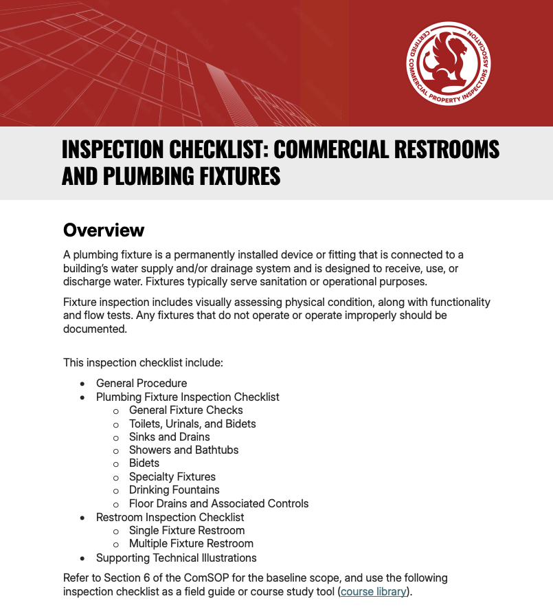 Plumbing Fixture & Commercial Restroom Inspection Checklist - CCPIA
