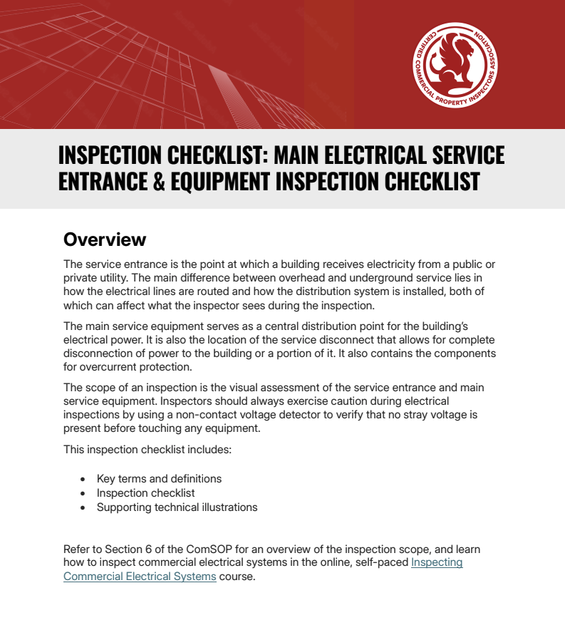 Main Electrical Service Entrance & Equipment Inspection Checklist - CCPIA
