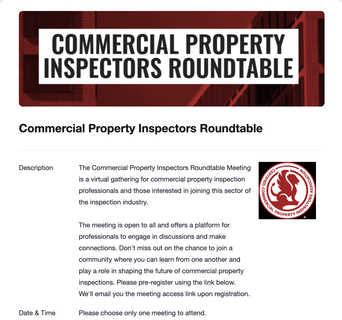 Commercial Property Inspectors Roundtable Meeting - CCPIA
